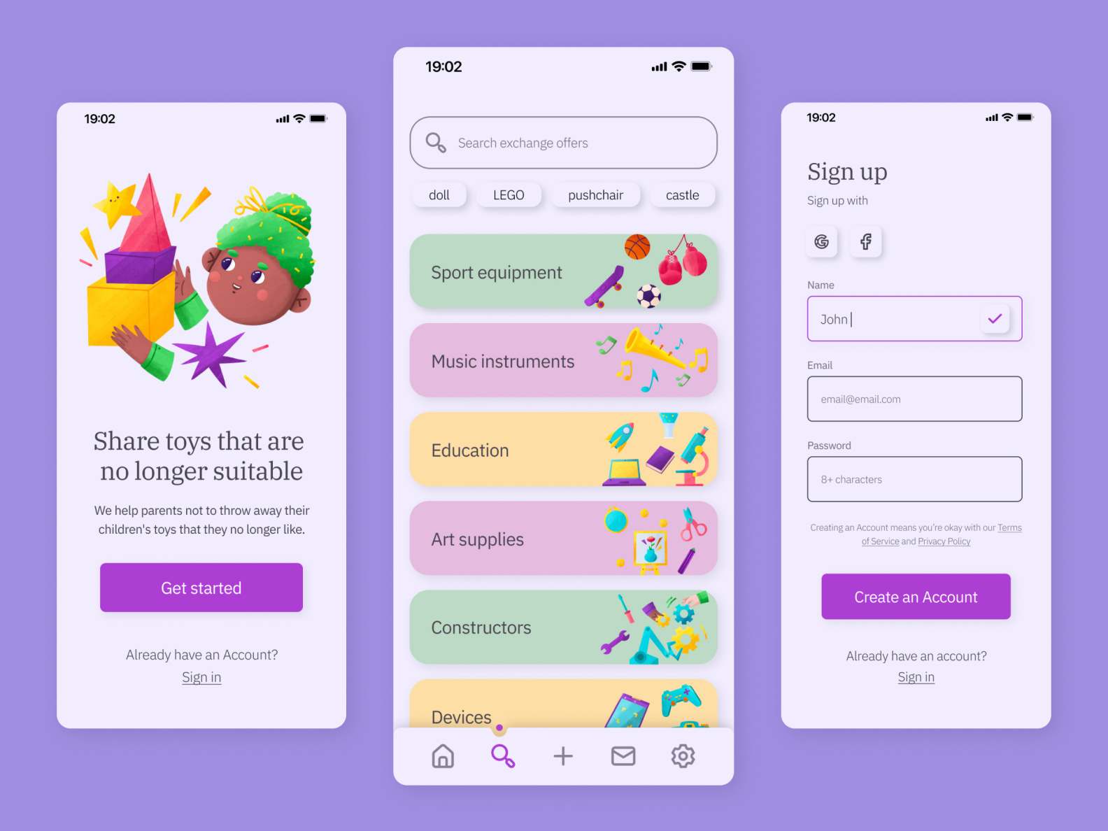 Toy sharing mobile app by Valeriia Bondarieva on Dribbble