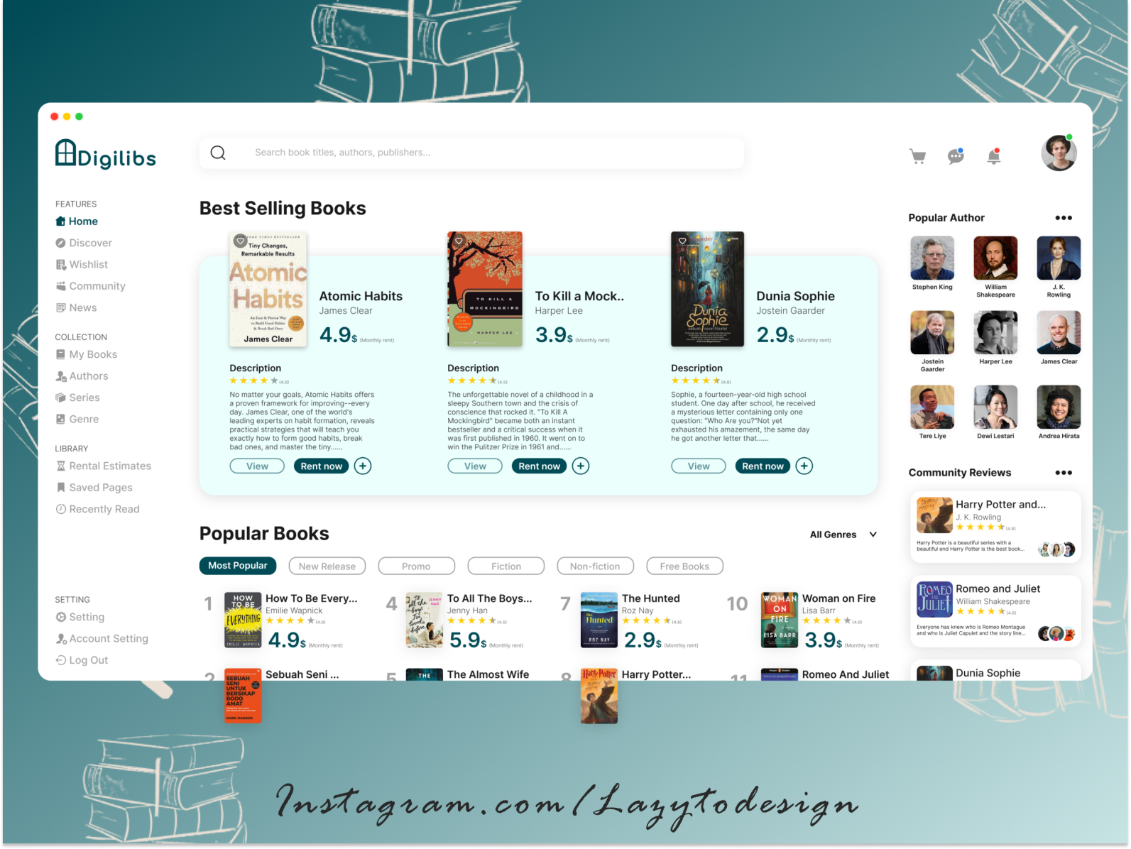 Books Rental Web App by Lazytodesign on Dribbble
