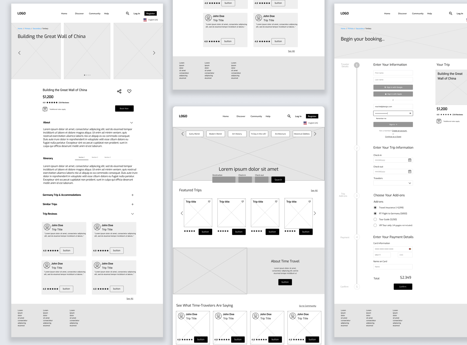 Zeit Time Travel Desktop Wireframes by Carolyn Kim on Dribbble
