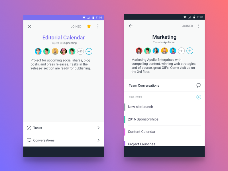 Android Project and Team Details by Paul Velleux for Asana on Dribbble