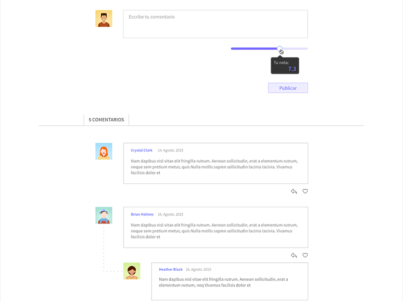 Comments and rating by Elena on Dribbble
