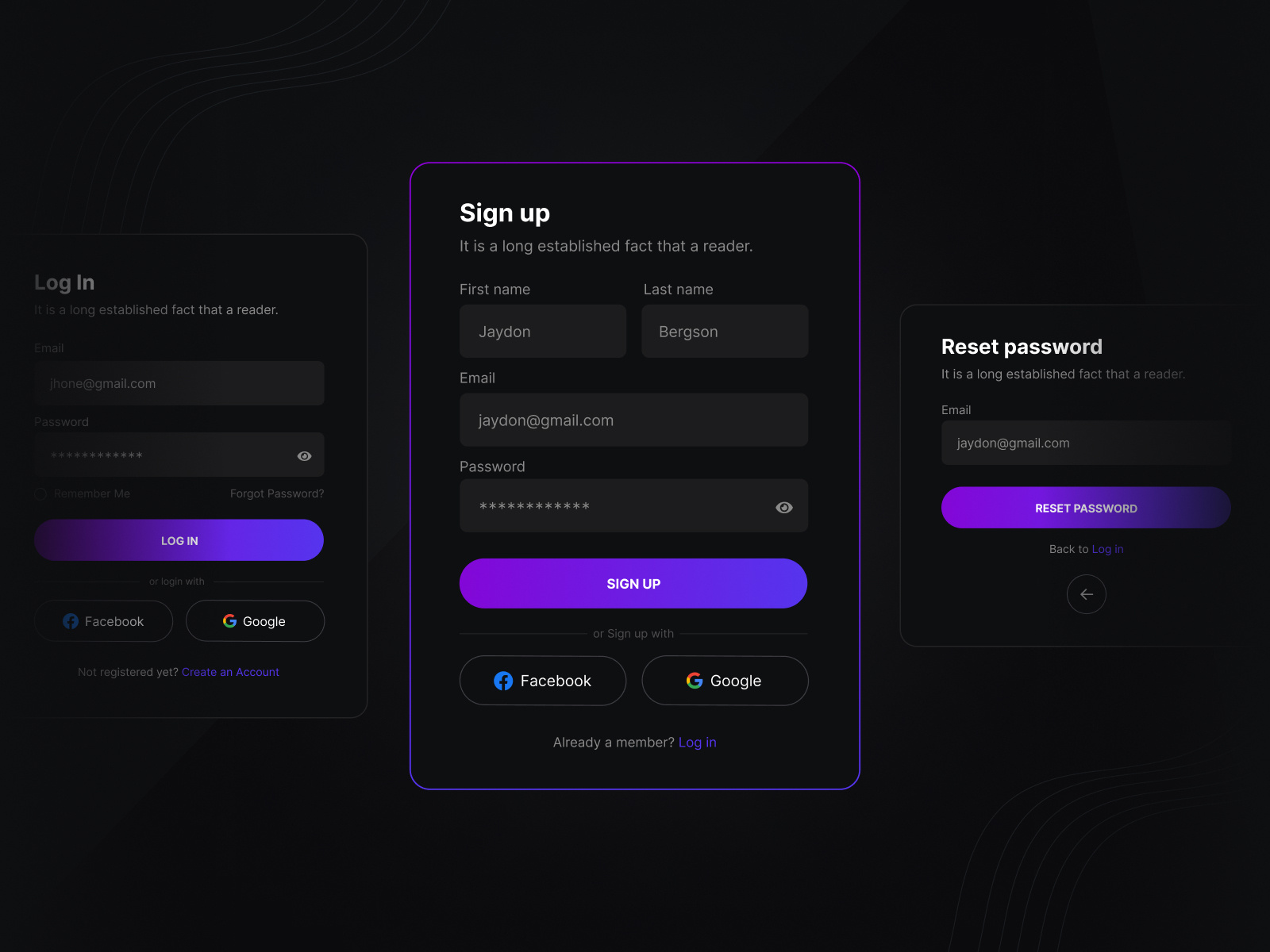 Log in / Sign Up / Reset Password by UI/UX Panther on Dribbble
