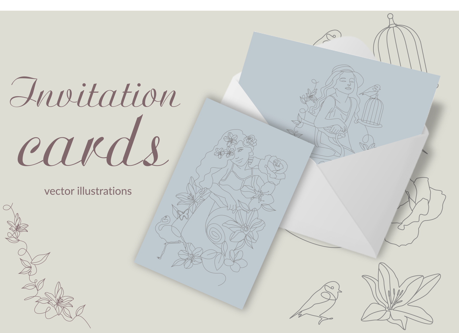 Vector illustrations, vintage art for invitation cards by natali ...