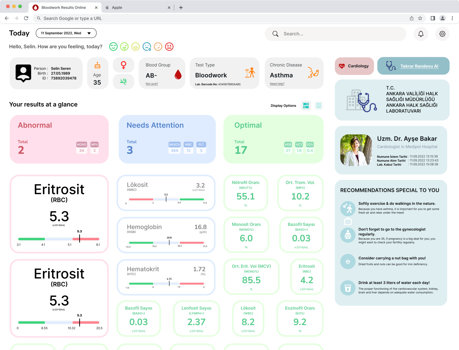 Blood Test Result Screen Page (UX&UI Design) by Irem Yildirim on Dribbble