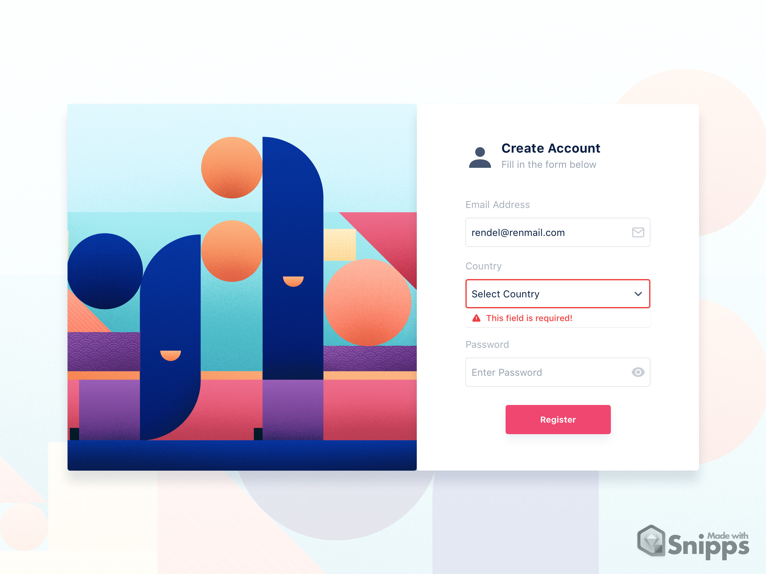 Register Form UI (made with Snipps) by Joan Sterjo on Dribbble