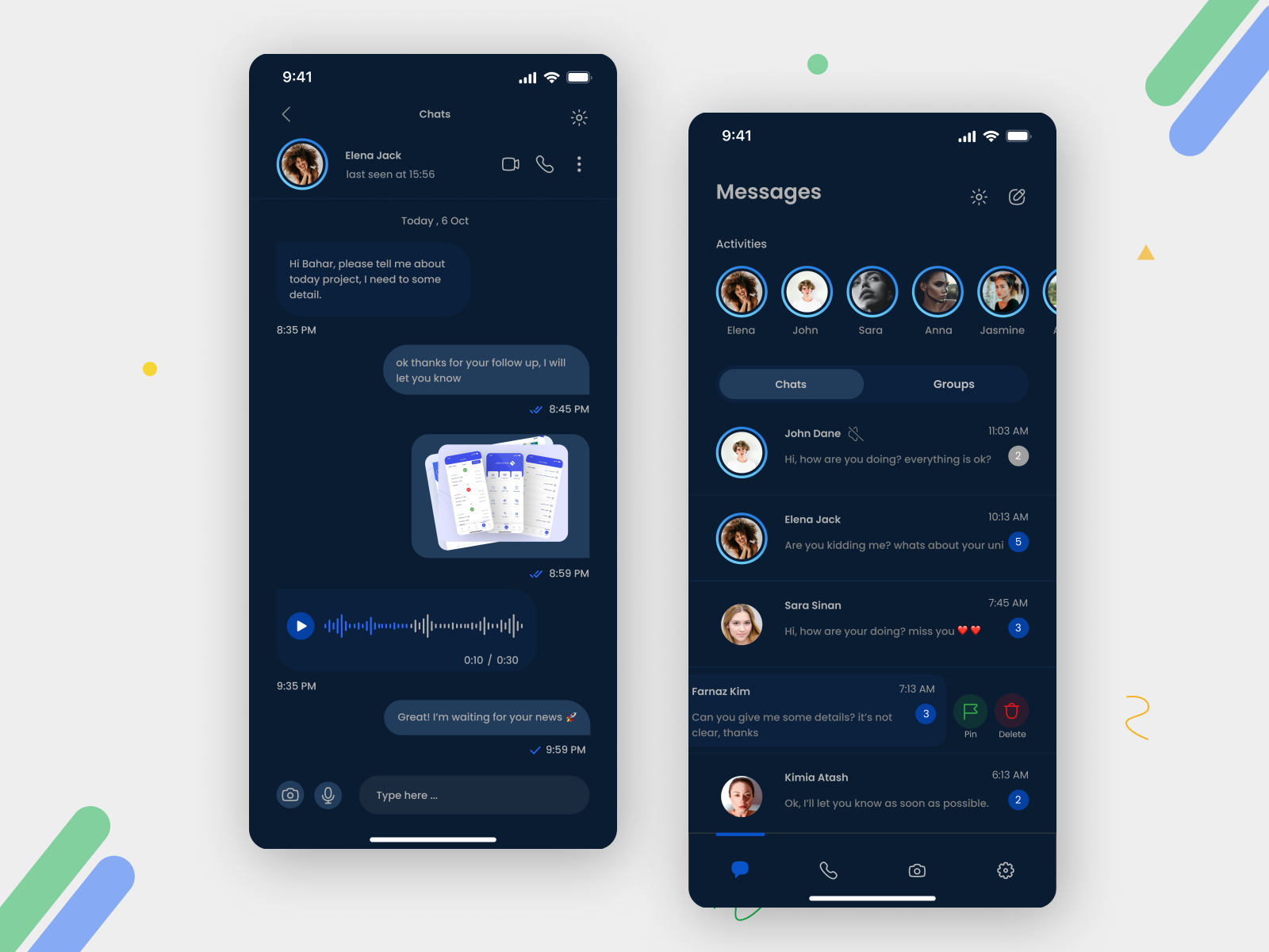 Messenger app dark by Bahareh Daryabak on Dribbble