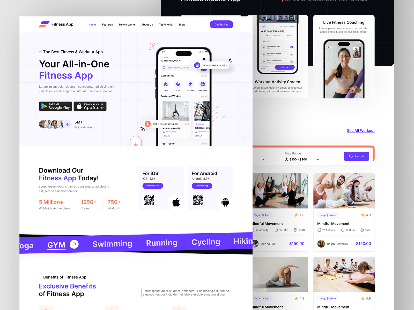 Fitness App Landing Page | App Landing Page UI Kit | Web Design by ...