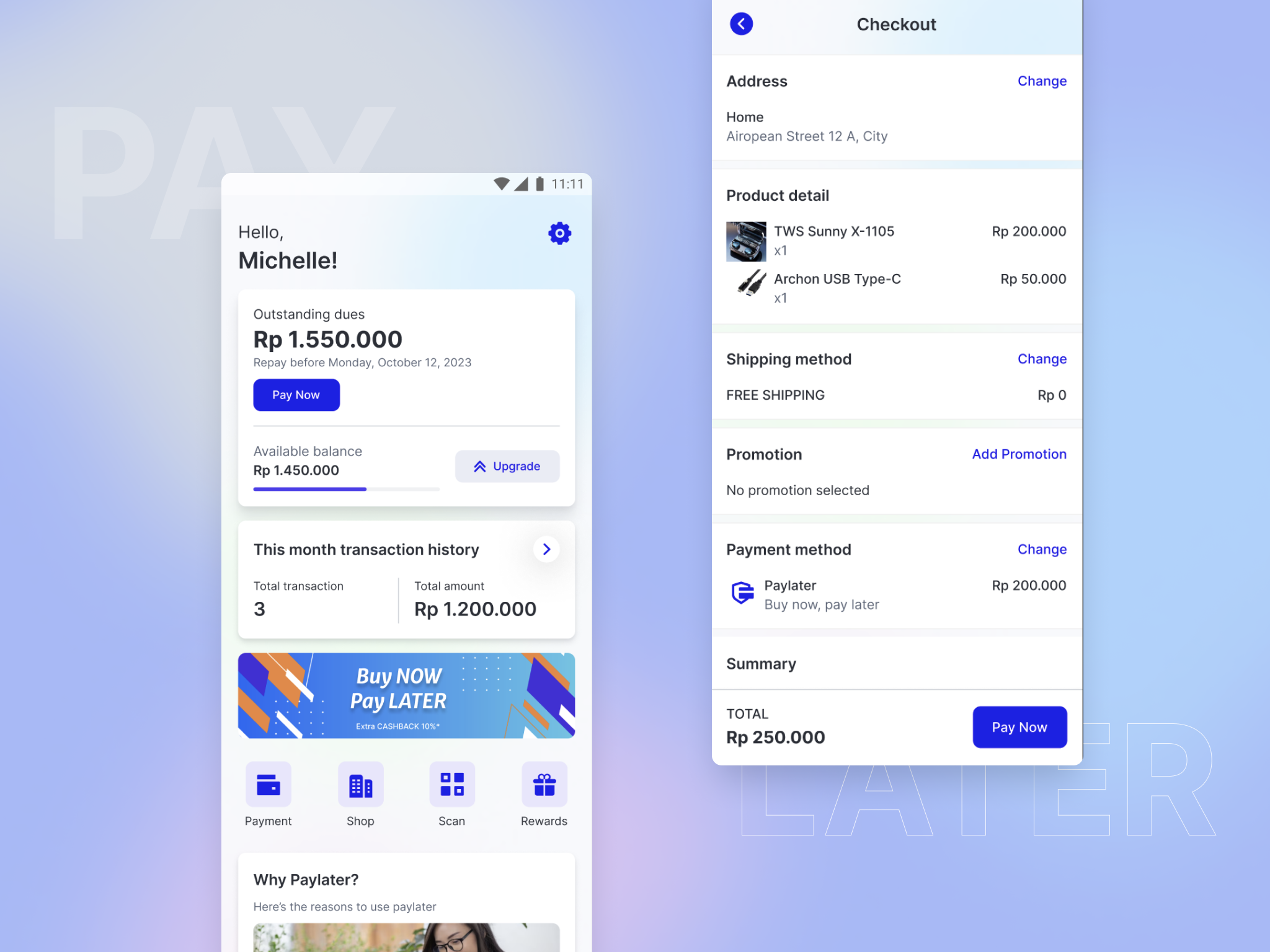 Paylater App by Angelia on Dribbble