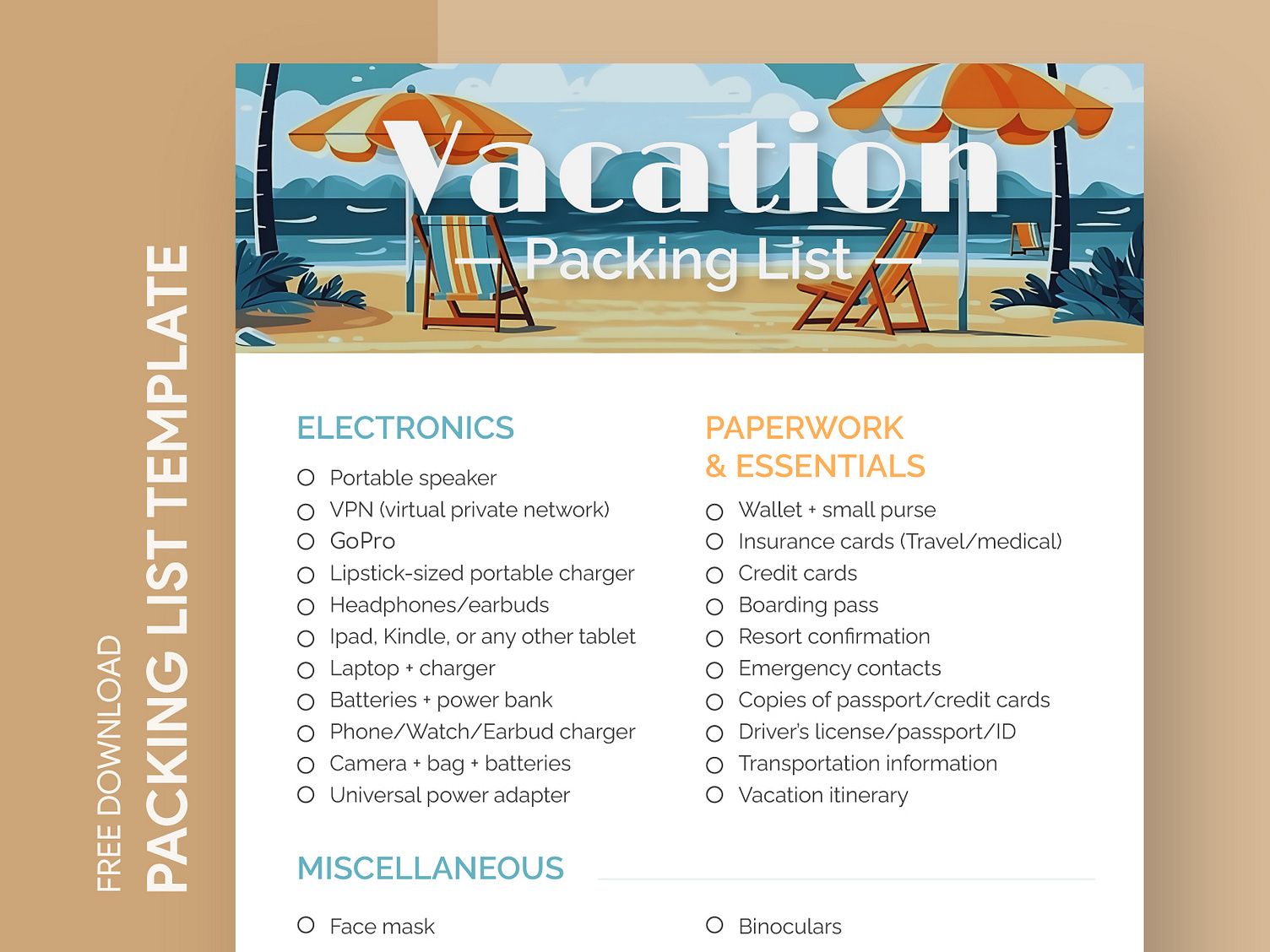 Editable Resort Vacation Packing List Free Google Docs Template by Free ...