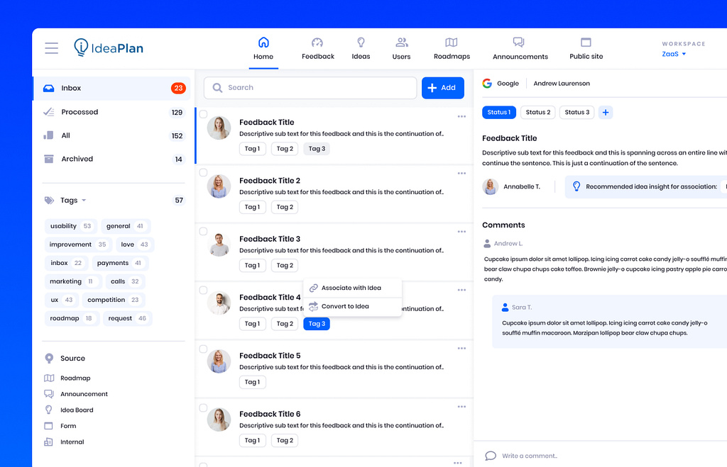 Inbox UI with Feedback Messages by Pierluigi Giglio on Dribbble