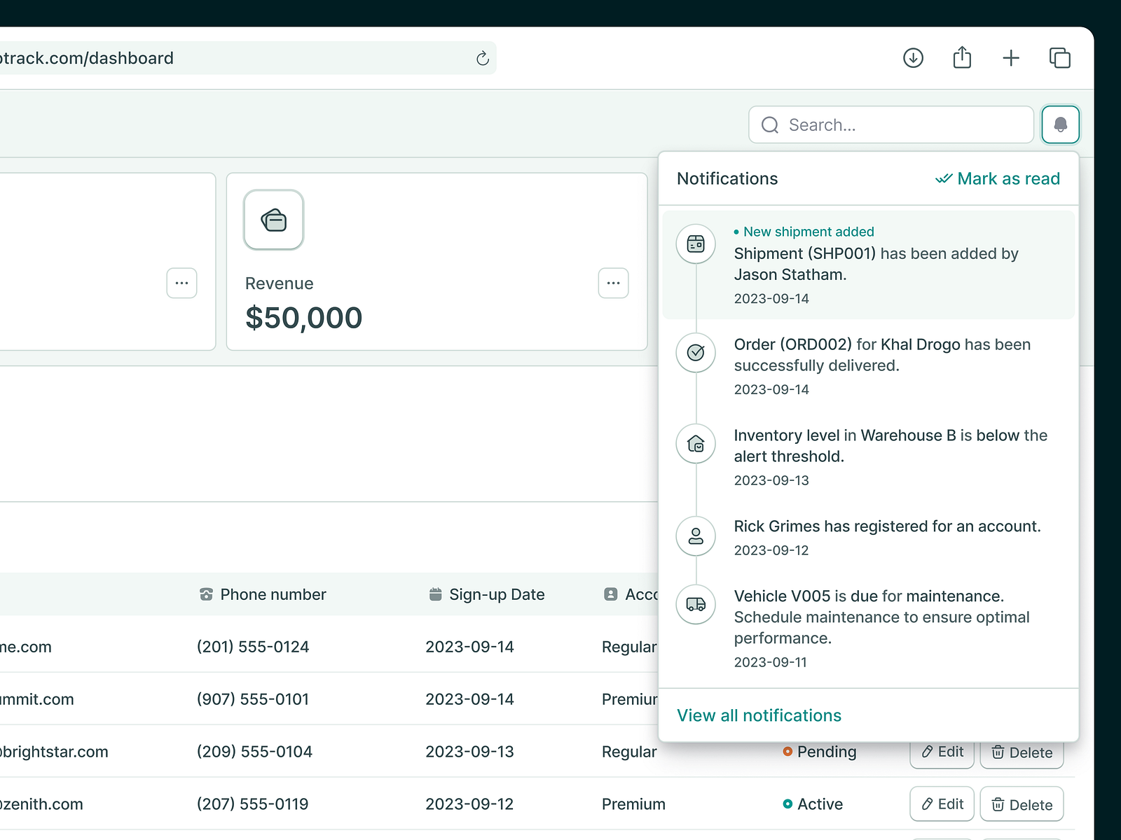 Notification - Shipment Management Admin Dashboard Saas Webapp by ...