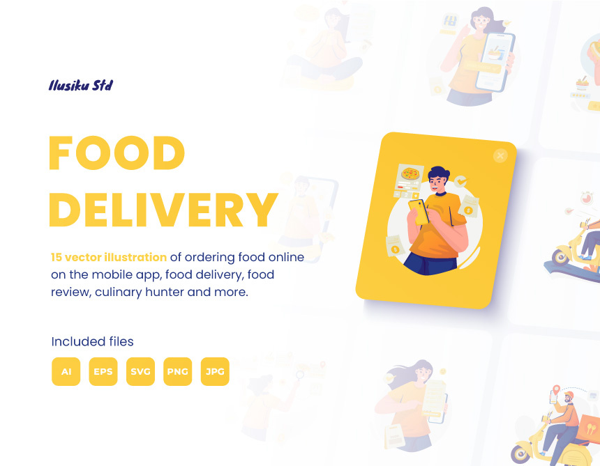Food Delivery Vector Illustration Set by Ilusiku Studio on Dribbble