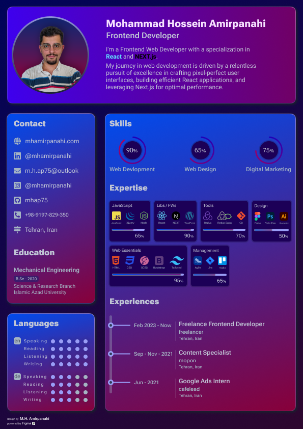Custom Frontend Developer CV by Mohammad Hossein Amirpanahi on Dribbble