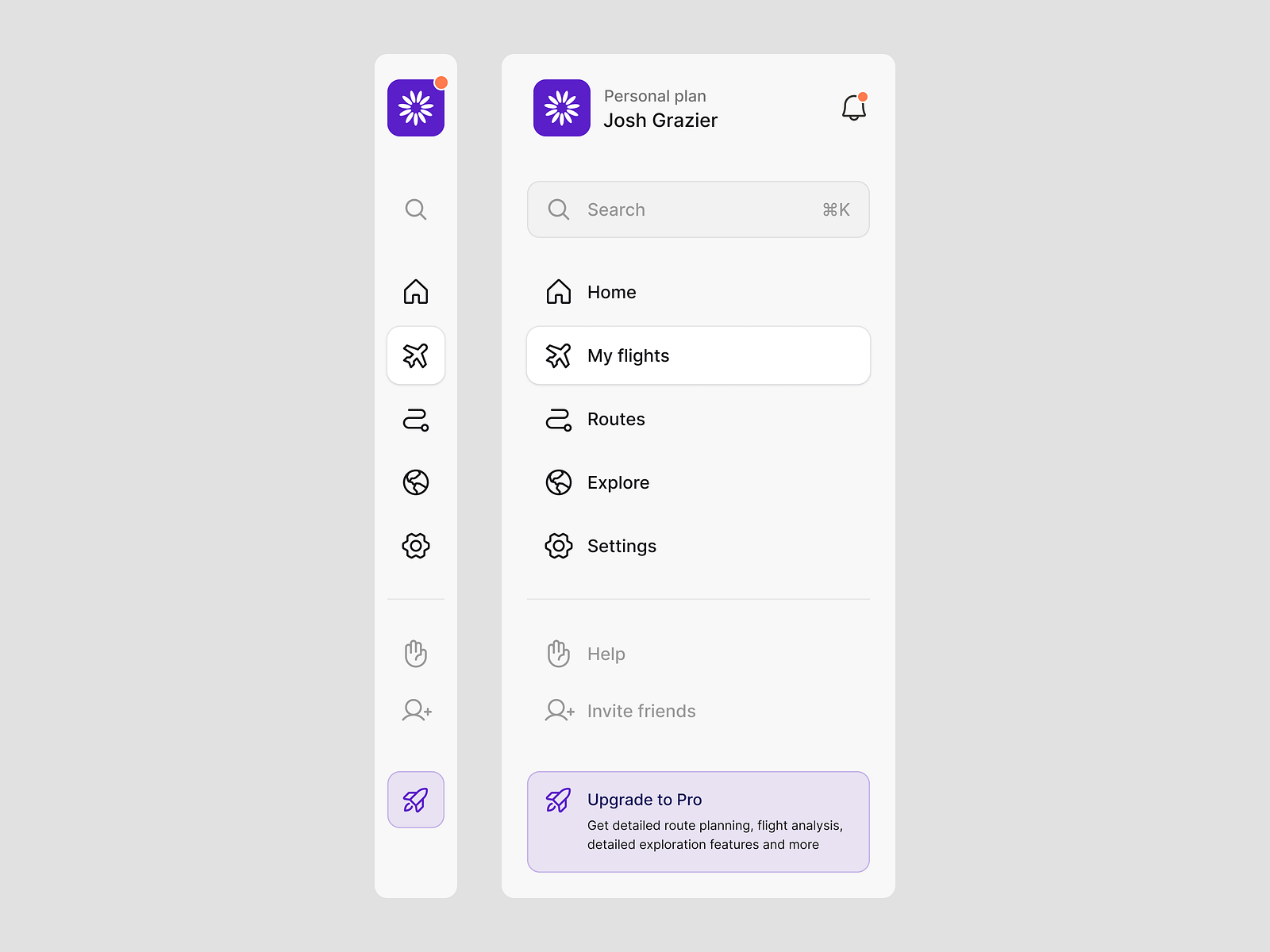 Dashboard sidebar UI by Josh Grazier on Dribbble