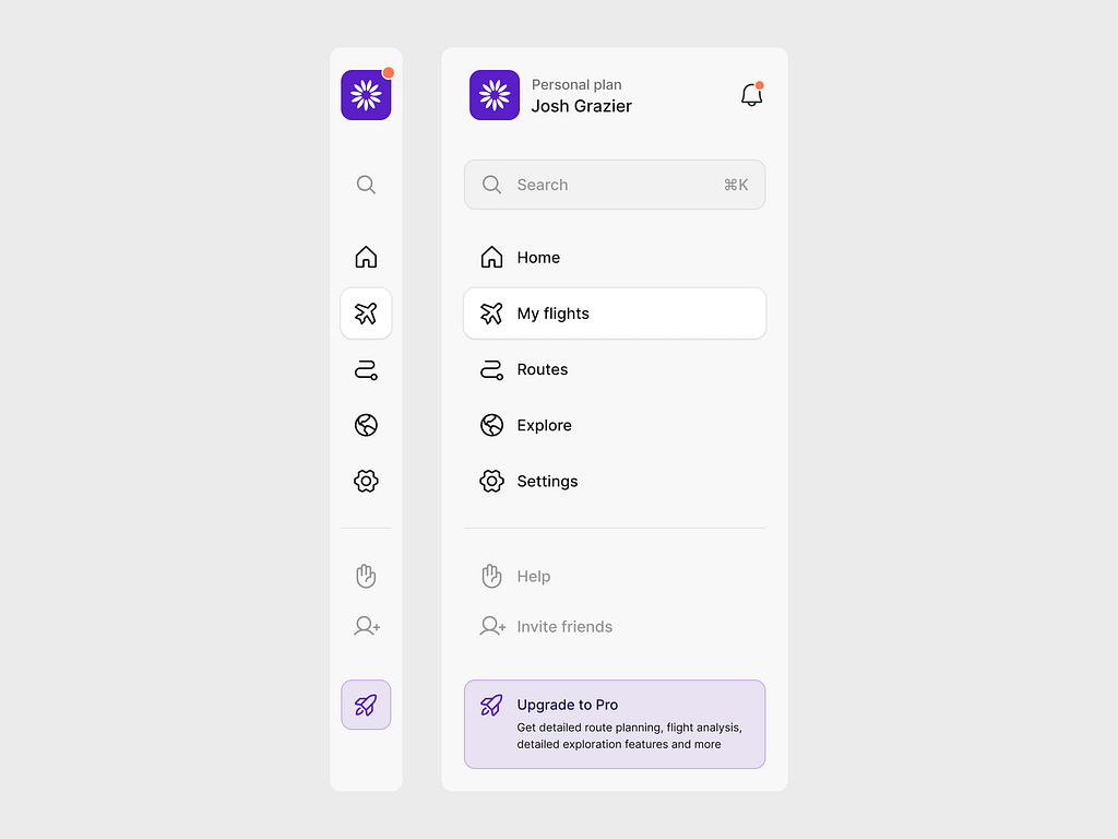 Dashboard sidebar UI by Josh Grazier on Dribbble