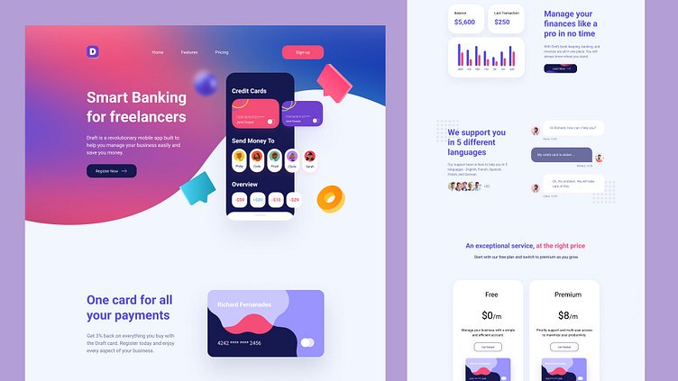 Draft banking website landing page by Richard Fernandes on Dribbble