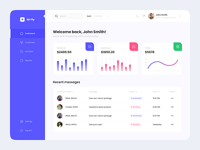 Air Fly Dashboard Design Light Mode by Kamalesh Roy on Dribbble