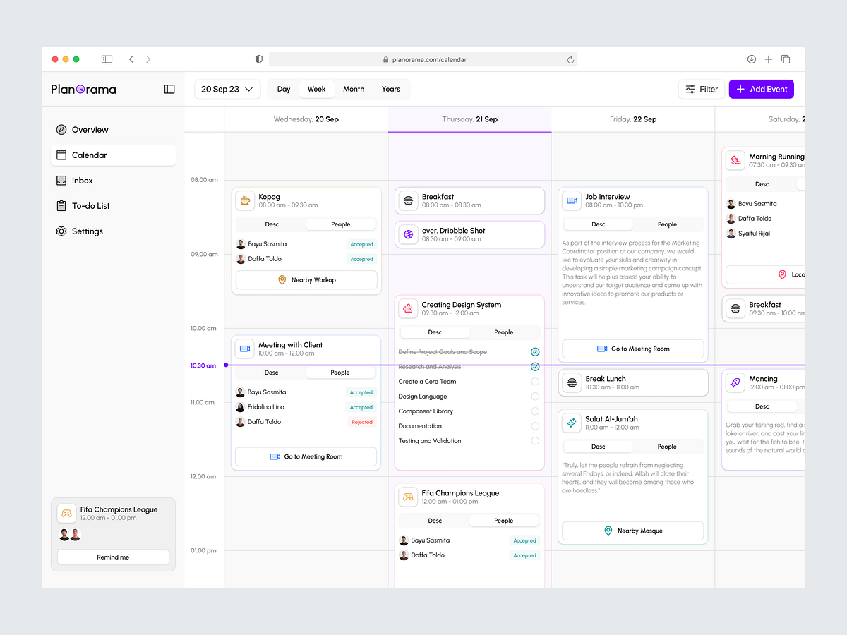 Planorama - Calendar Dashboard by Bayu Sasmita🍃 on Dribbble
