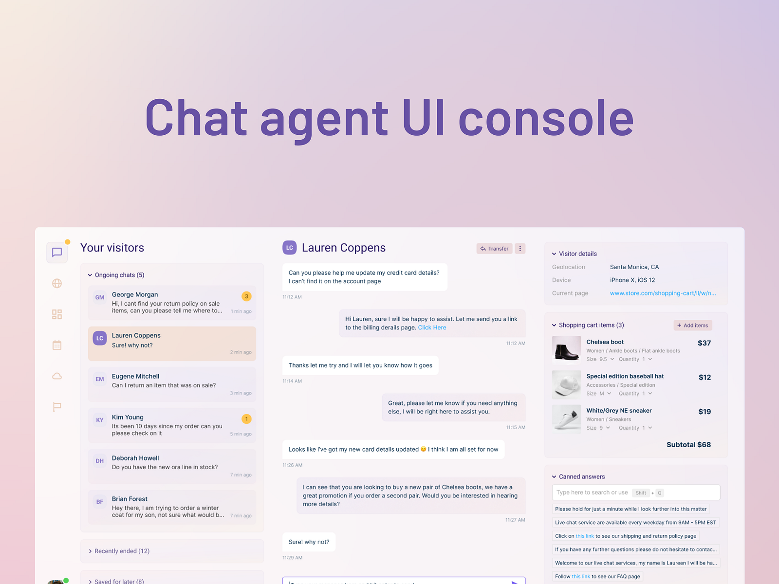 Chat agent UI console by Abir Somech on Dribbble