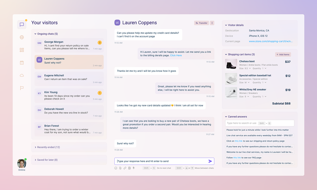 Chat agent UI console by Abir Somech on Dribbble