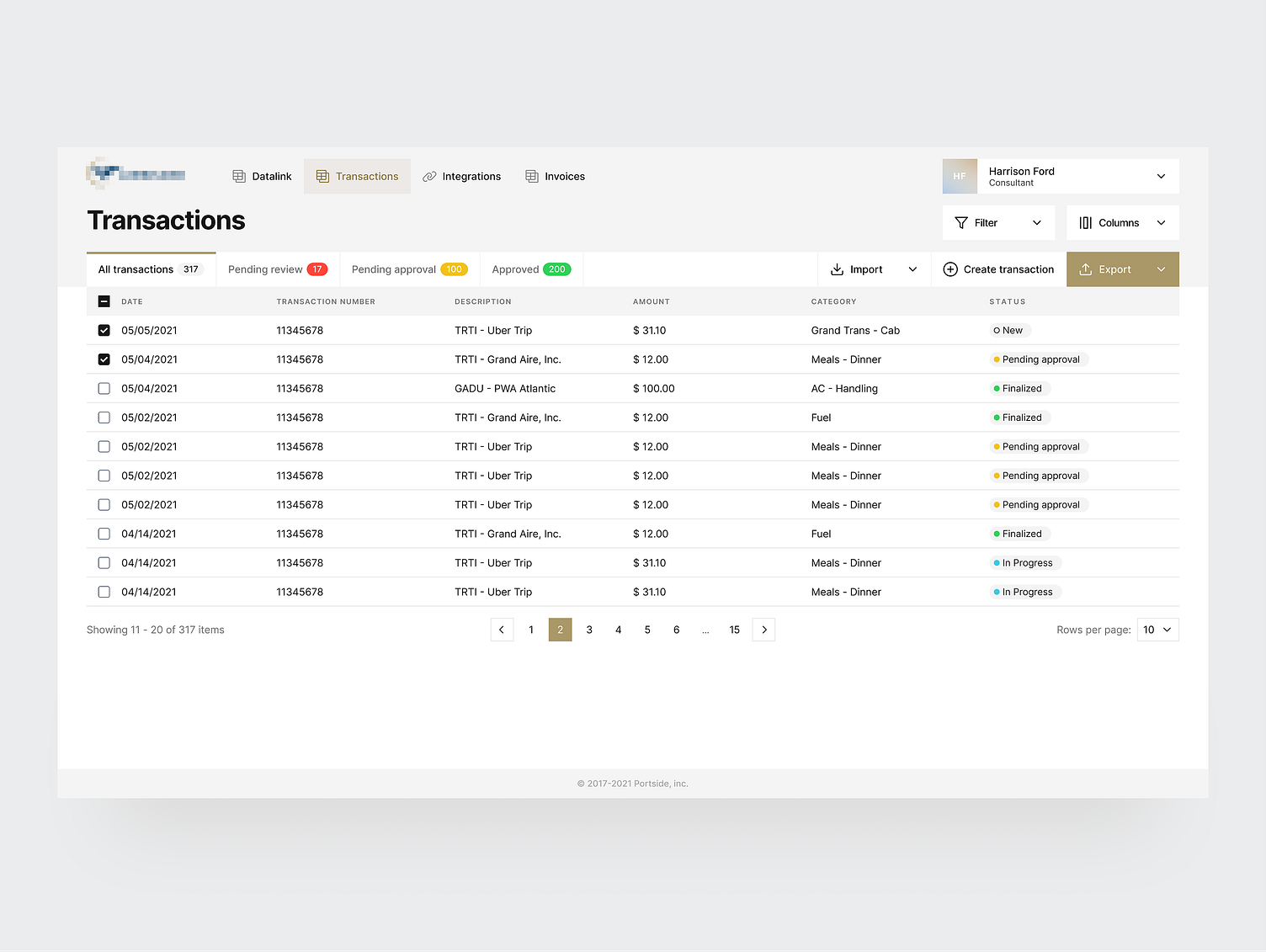 Transactions Table / Grid / Spreadsheet by Ihor on Dribbble