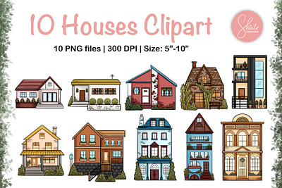 10 Houses Clipart Bundle - Colored by Shiela C. on Dribbble