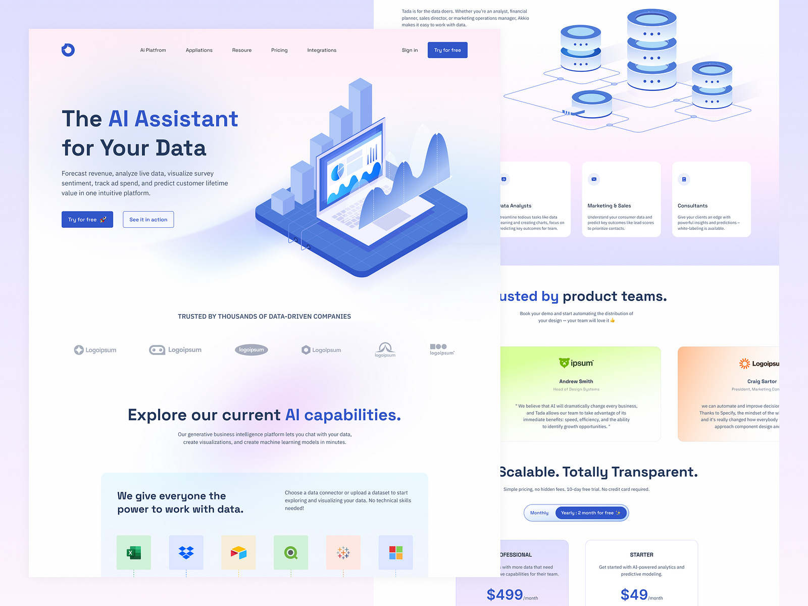 Landing page for AI Data Assistant. by Whale for Offy Creative Tribe on ...