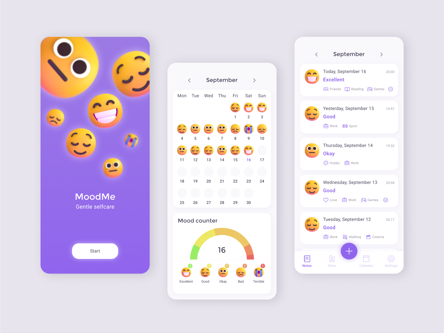 MoodMe Mood Tracker Mobile App by Anna Bezrukova on Dribbble