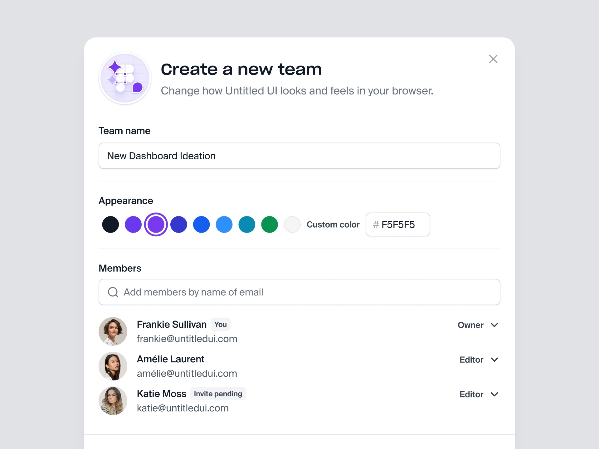 Create a new team — Untitled UI by Jordan Hughes® on Dribbble