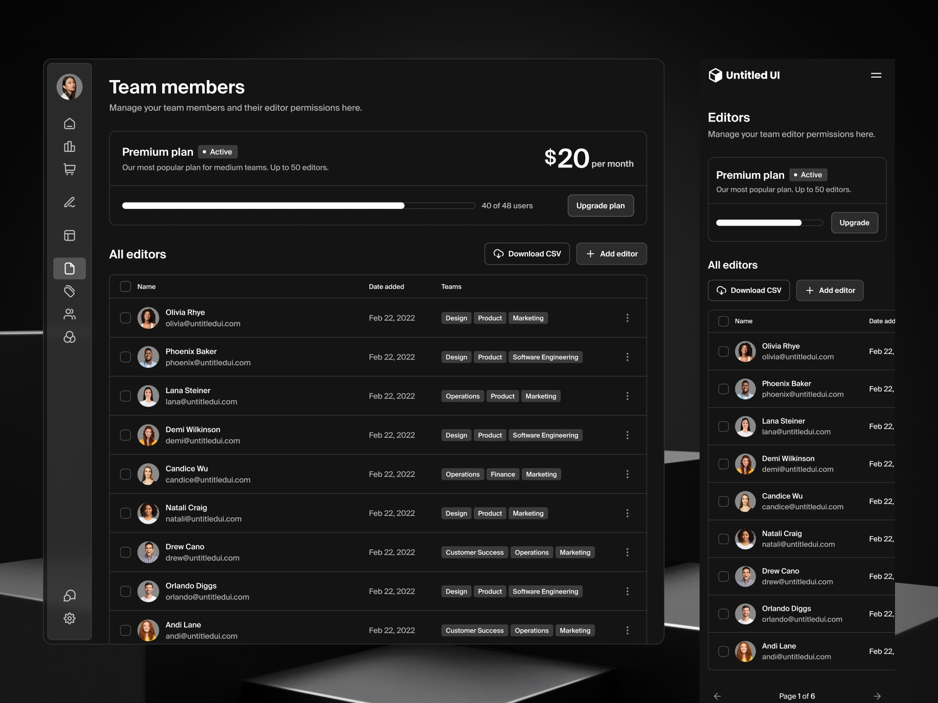 Team management settings — Untitled UI by Jordan Hughes® on Dribbble
