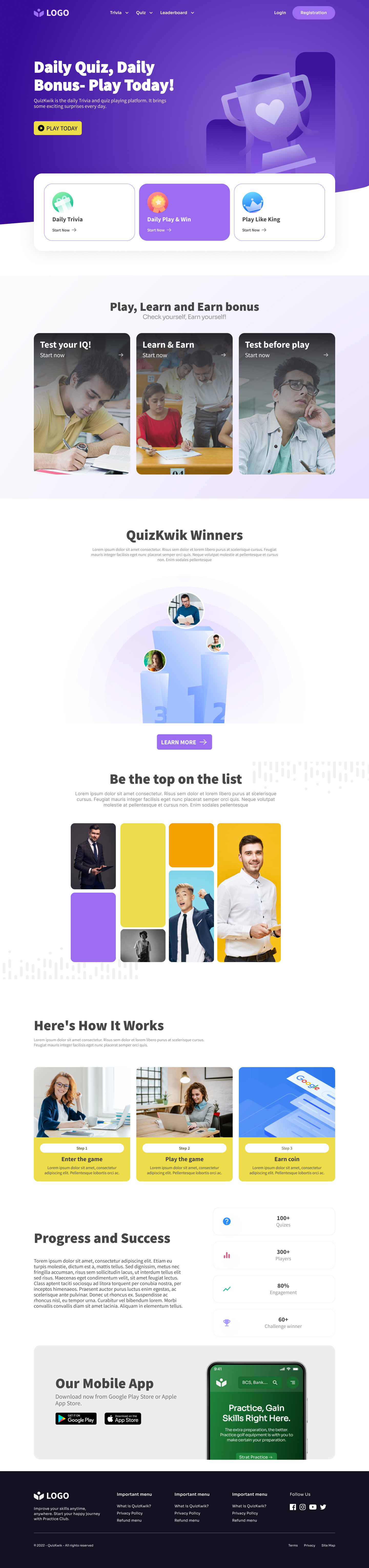 Quiz, Trivia Gamified Website Landing Page UI by Asiq M. for Netro ...