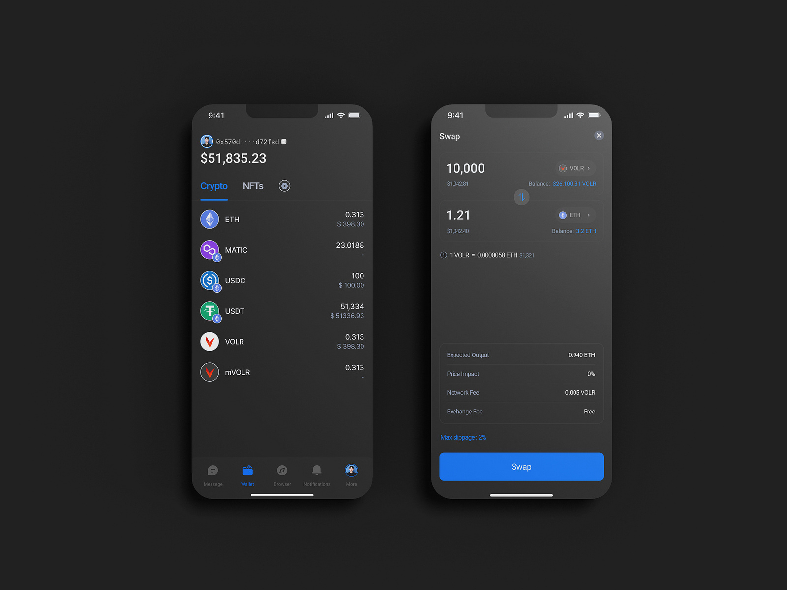 Crypto wallet app UI Darkmode by Salt on Dribbble