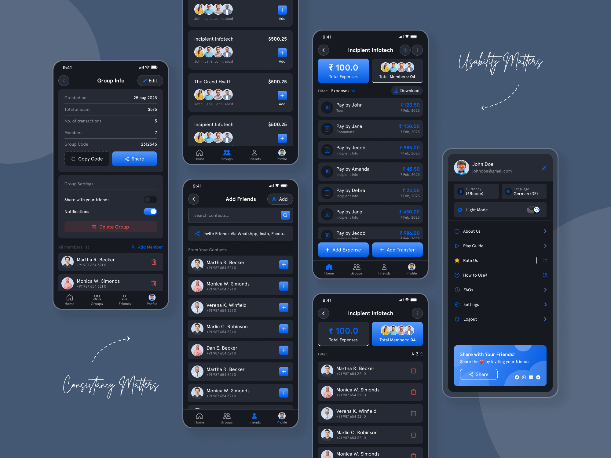 Cost Split App ( In Dark Theme ) by Incipient Infotech on Dribbble