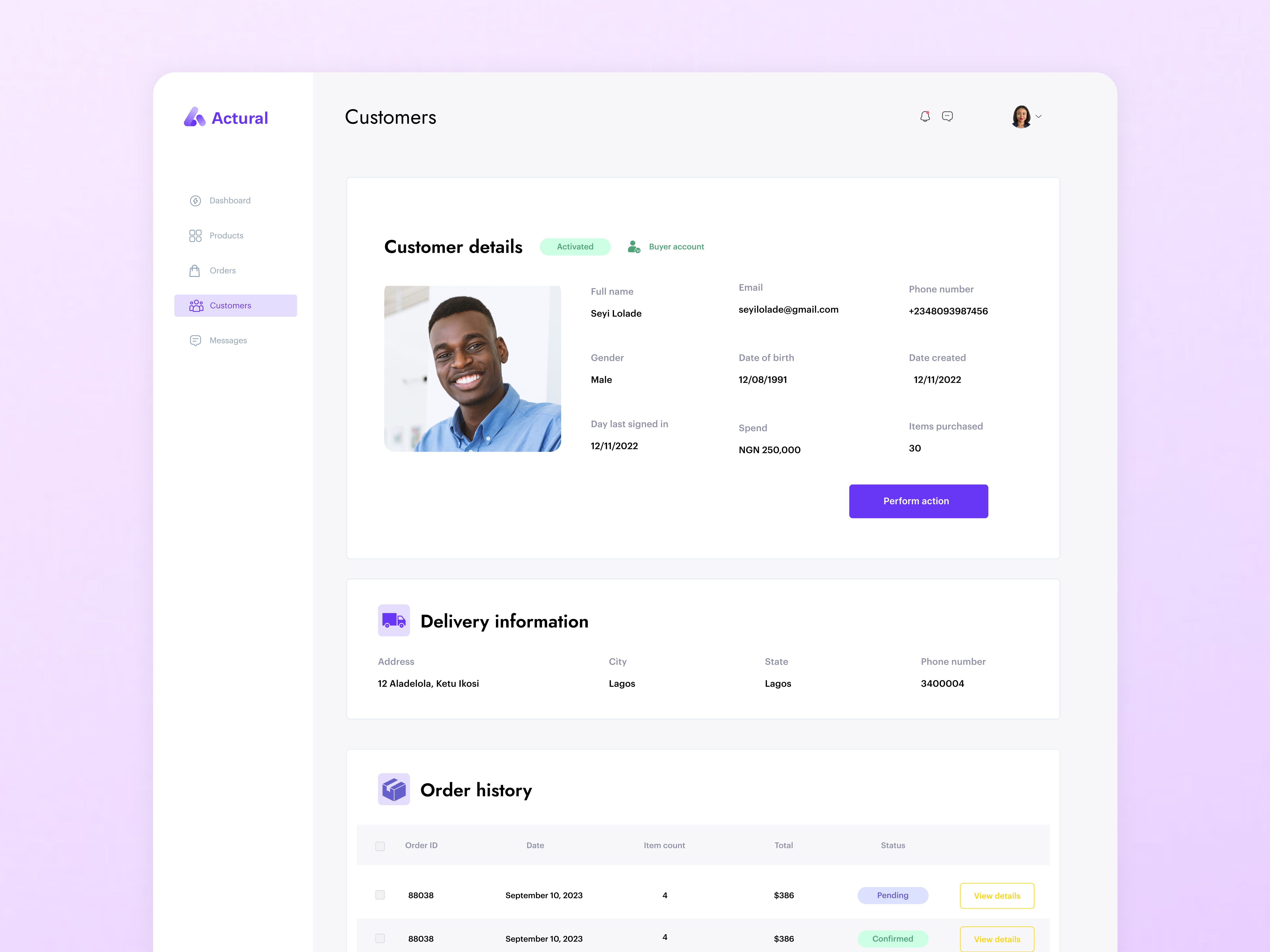 Customer Dashboard by Oluwagbemide Feranmi on Dribbble