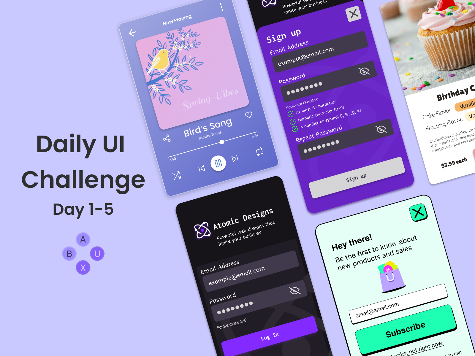Daily UI Challenge: Day 1-5 by Aly Bump on Dribbble