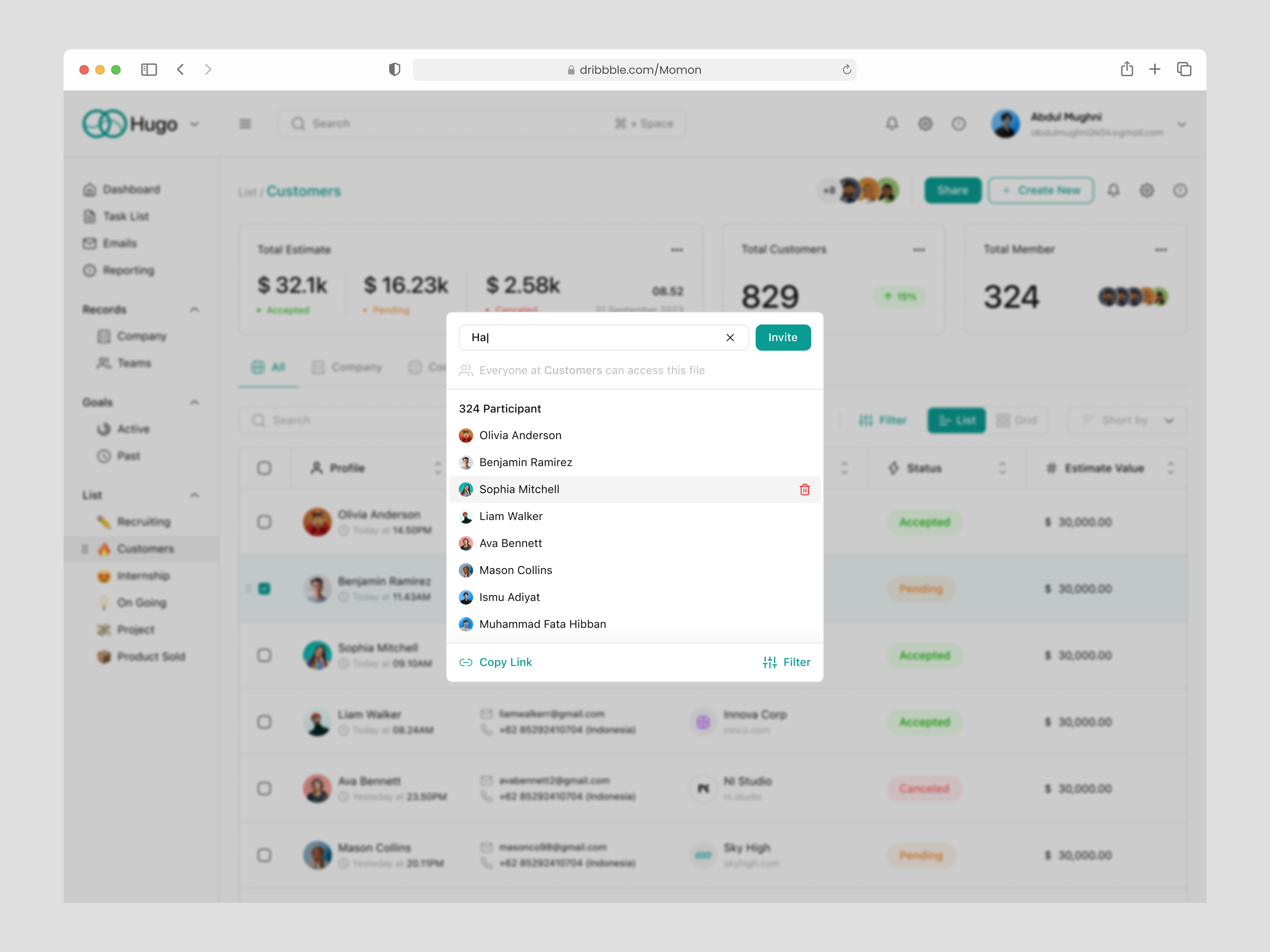 Hugo - CRM Dashboard by Momon for Hatypo Studio on Dribbble
