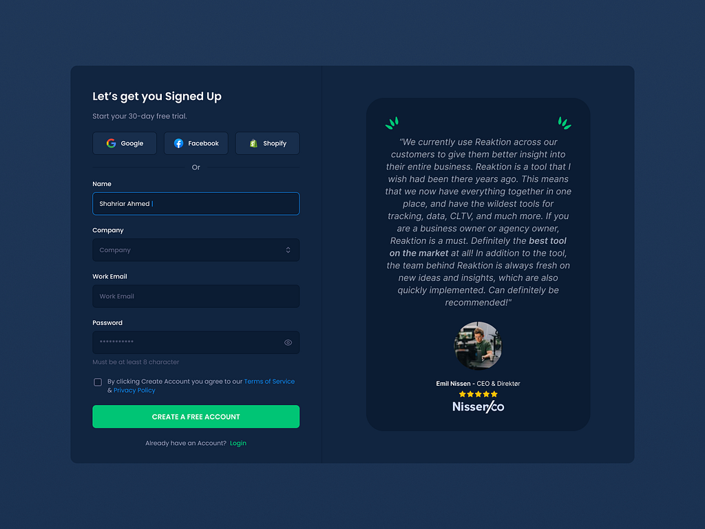 Sign Up Page Design by Shahriar Ahmed on Dribbble