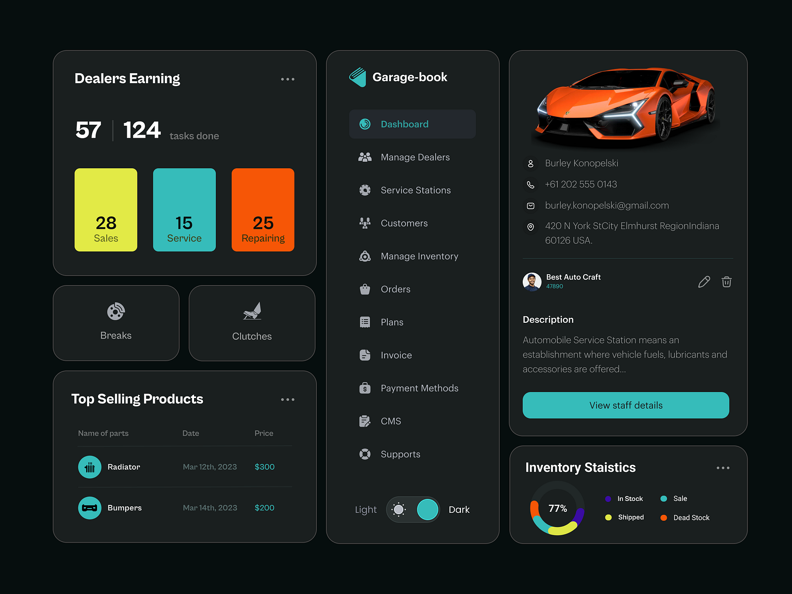Garage Dashboard UI by Darshan Suthar on Dribbble