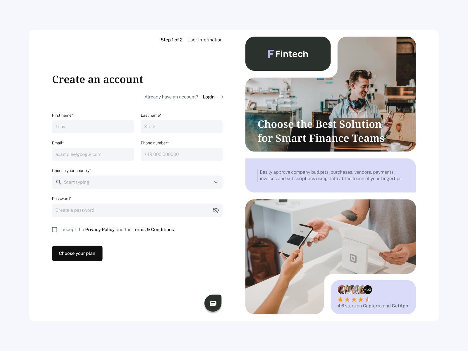 Finance Web App Registration Form by Anna Simashova on Dribbble