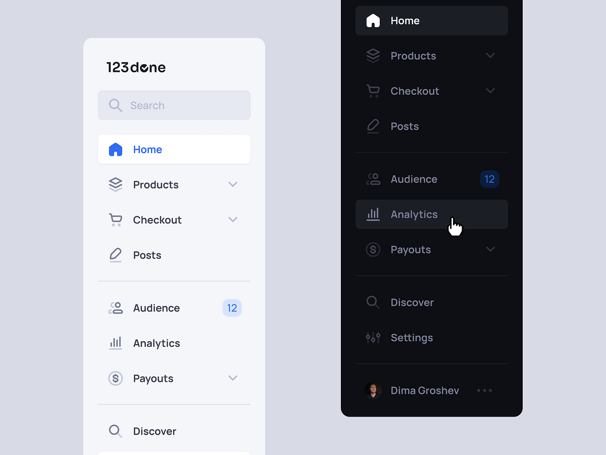 Sidebar Navigation by Dima Groshev | 123done on Dribbble