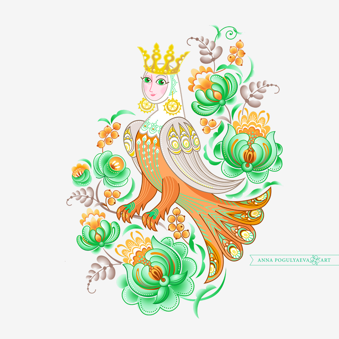 Mythical bird and floral pattern. Print for clothes and textile by Anna ...