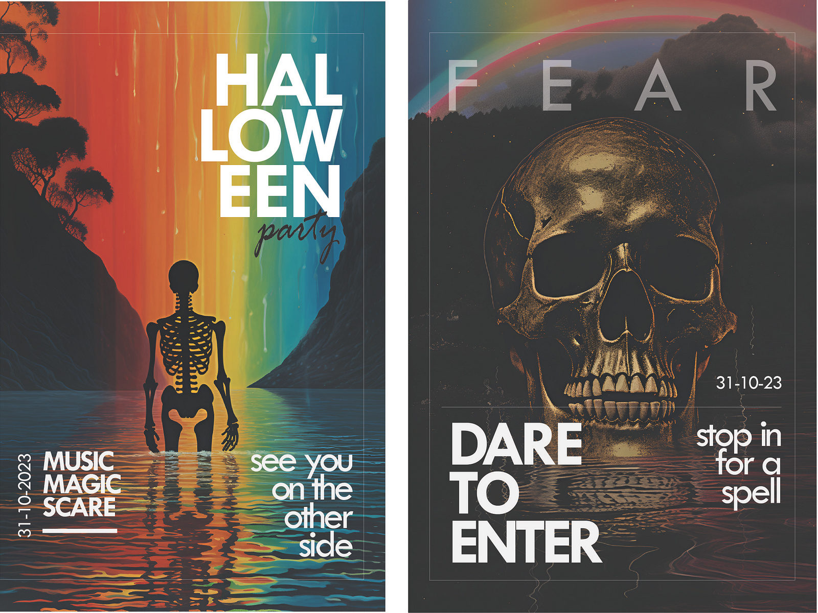 Halloween party creative poster with skull fear typography art by Hamza ...