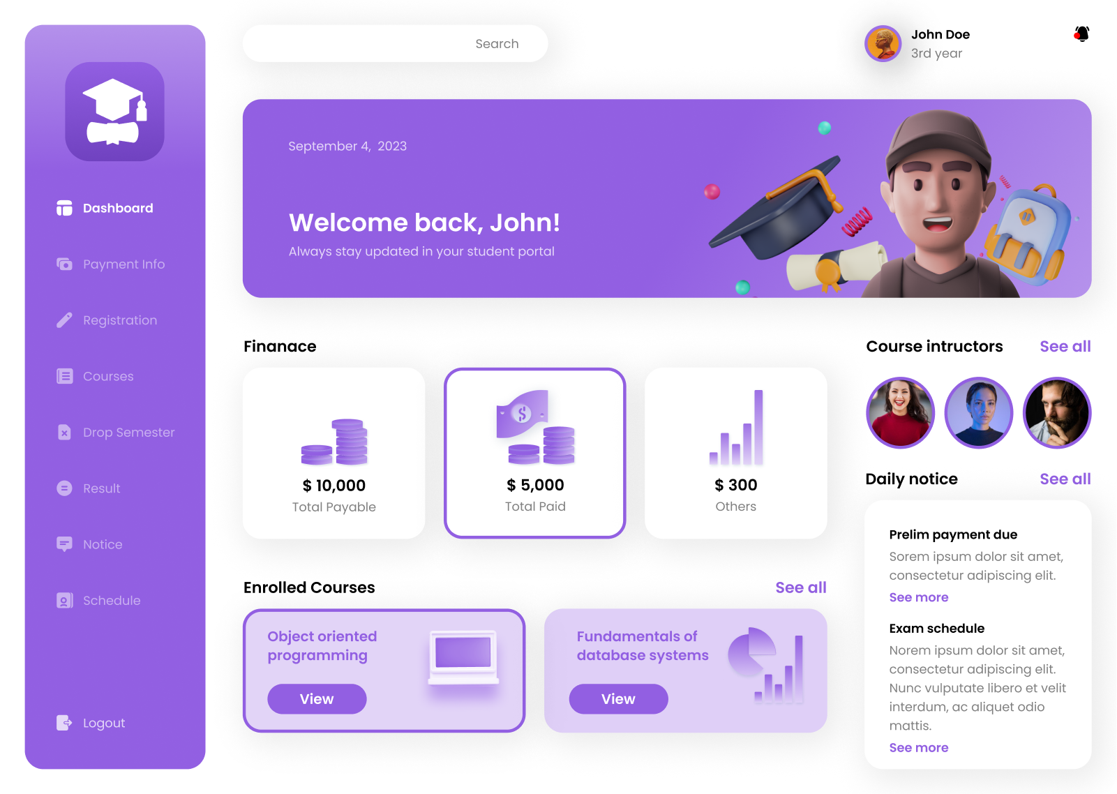 Student Portal Dashboard by SaulDesign on Dribbble