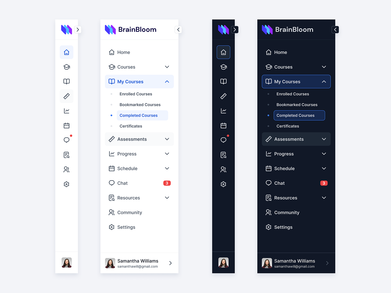 Light & Dark Themed Sidebar - BrainBloom Platform 🎓 by Amplifyn on Dribbble
