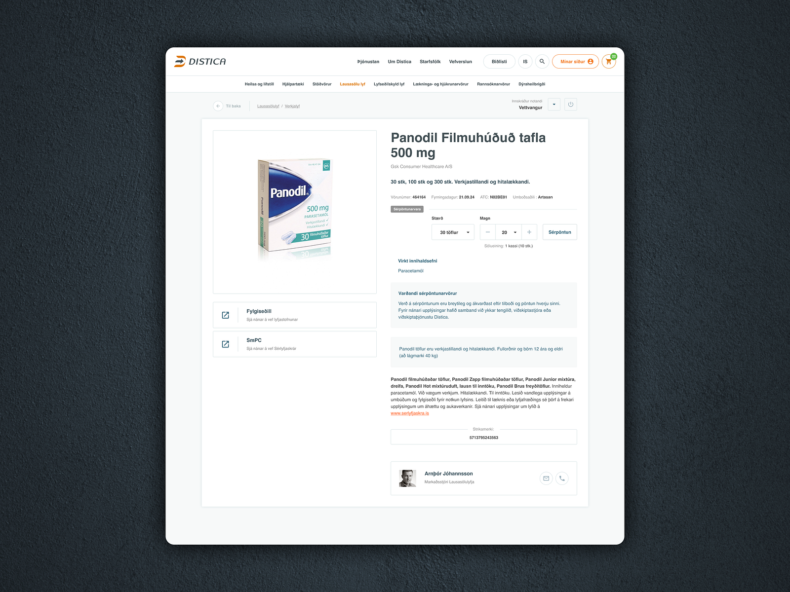 Product page by Egill Hardar for Vettvangur on Dribbble