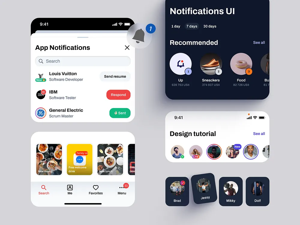 Notifications UI designs, themes, templates and downloadable graphic ...