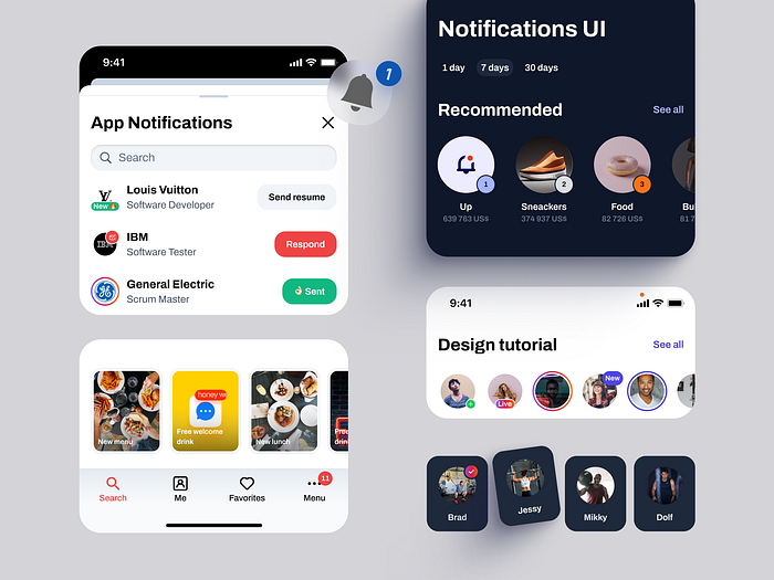 Notifications UI designs, themes, templates and downloadable graphic ...