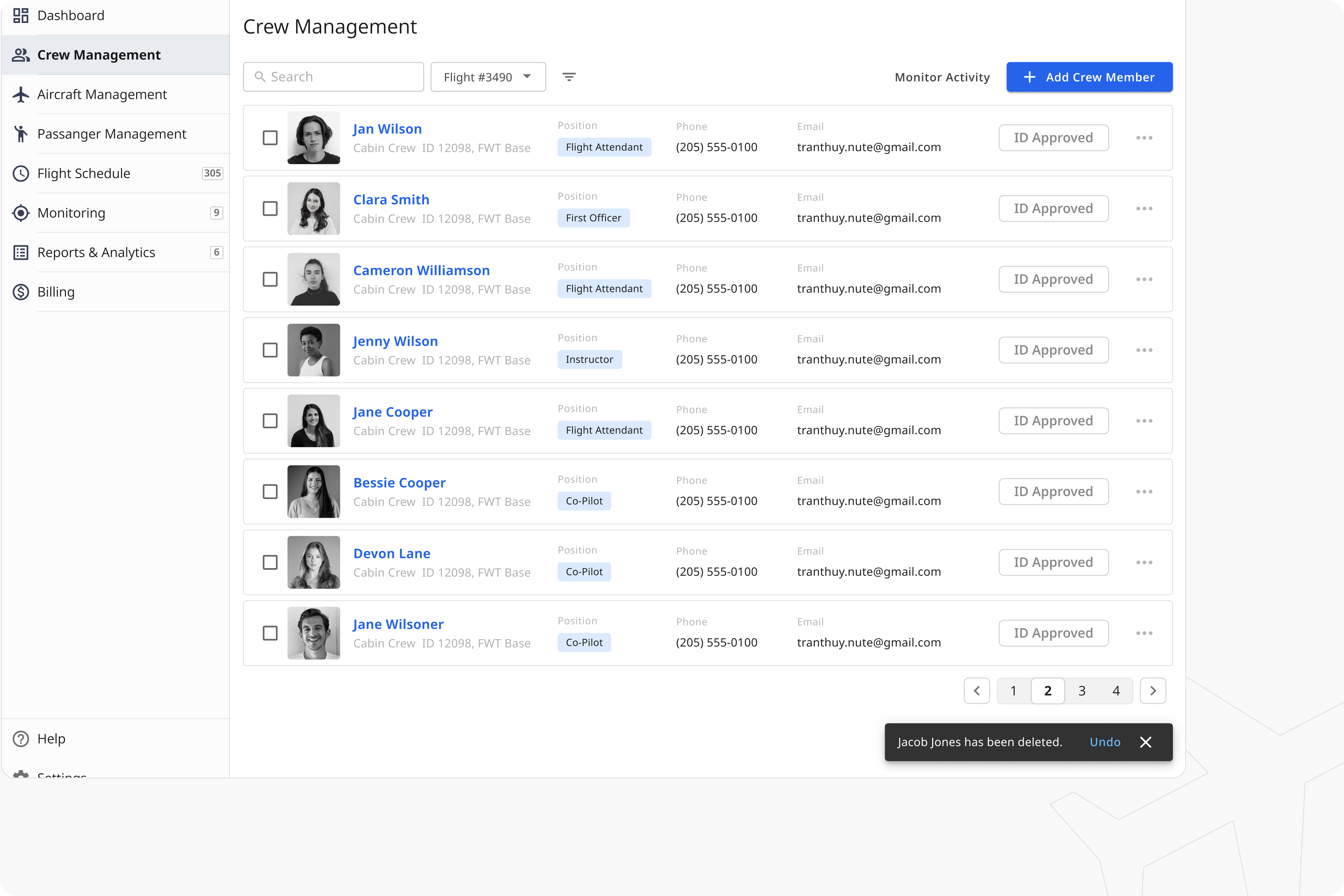 Crew Member List & Error Prevention by Anna Helyk on Dribbble