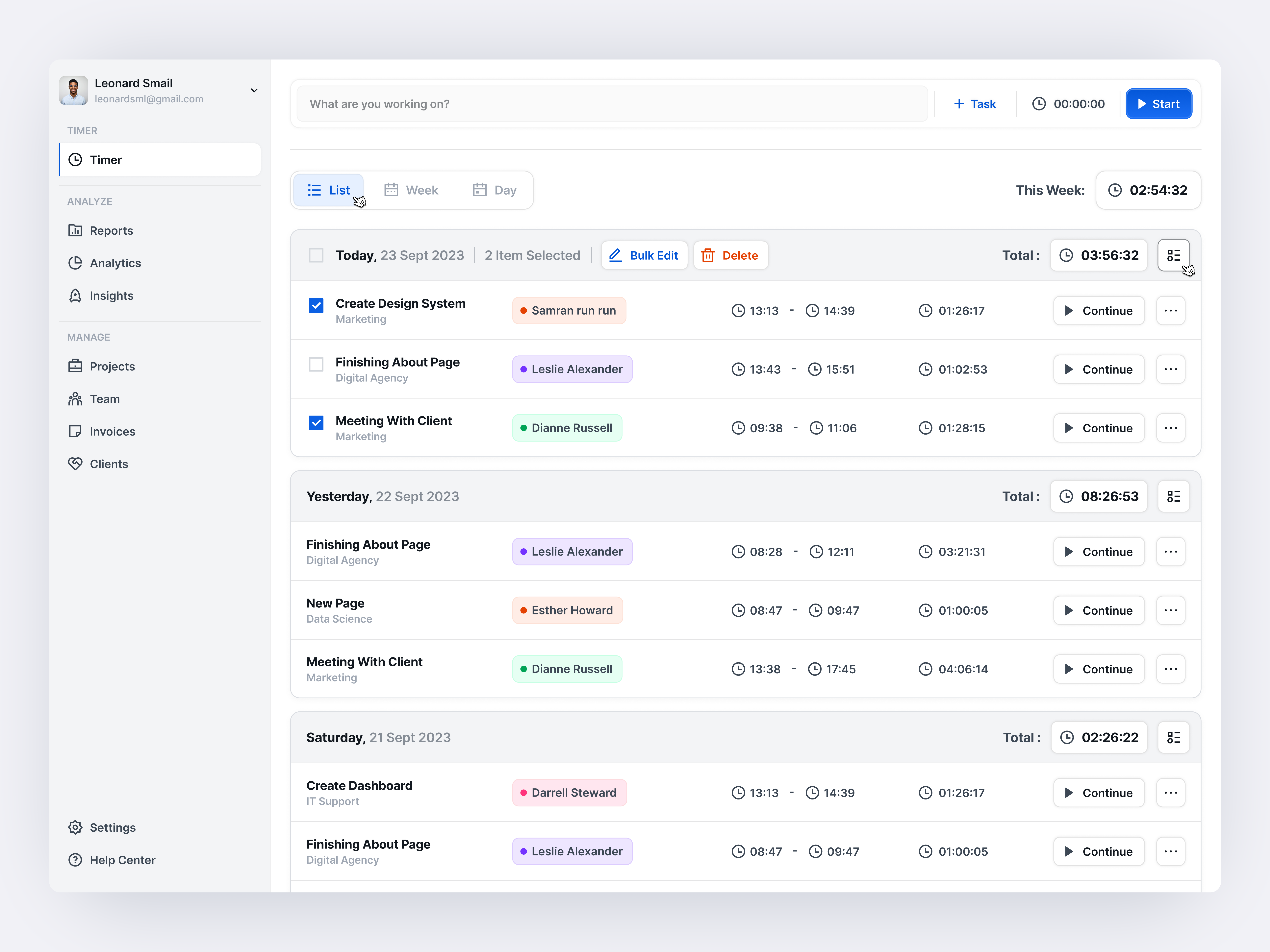 Time Tracker Web App Saas Dashboard by Nizar Ali ⚡ for Vektora on Dribbble