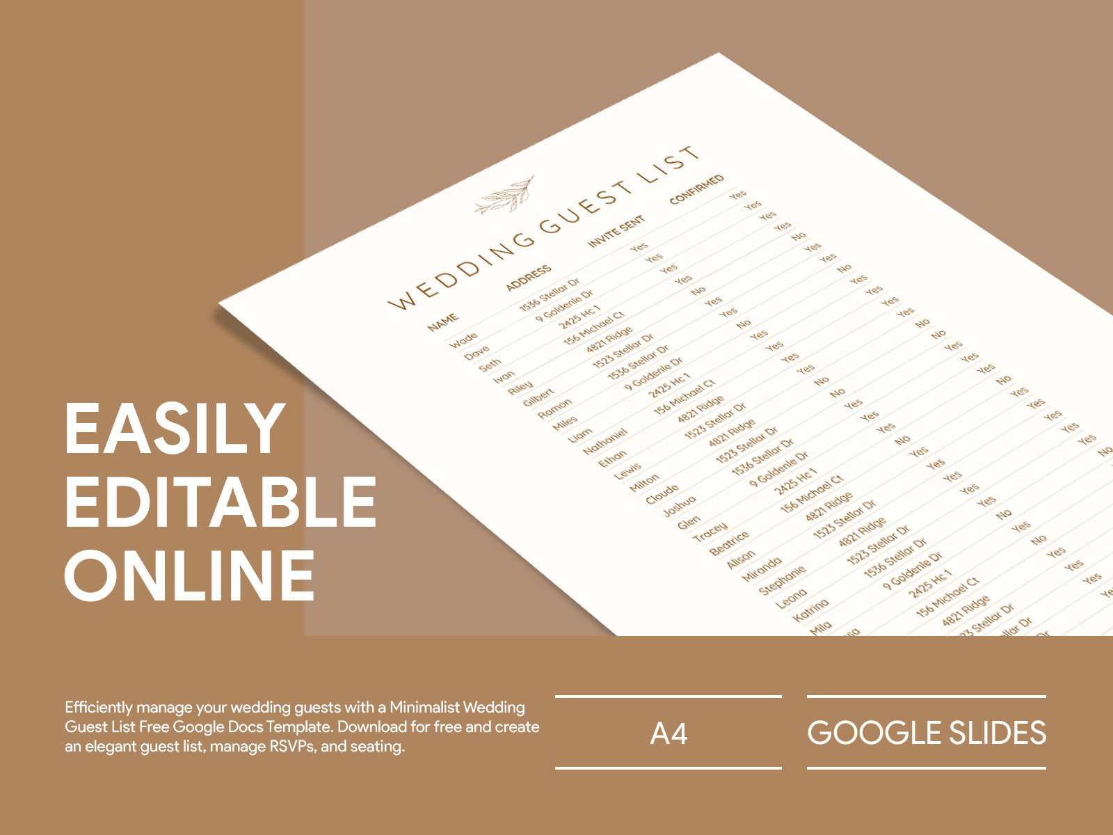 Minimalist Wedding Guest List Free Google Docs Template by Gdoc on Dribbble